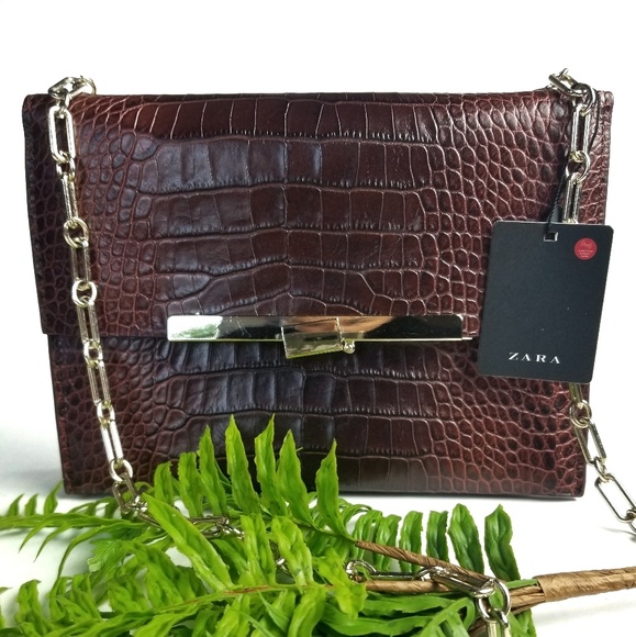 Zara | Bags | Zara Crocodile Brown Shoulder Bag | Poshmark